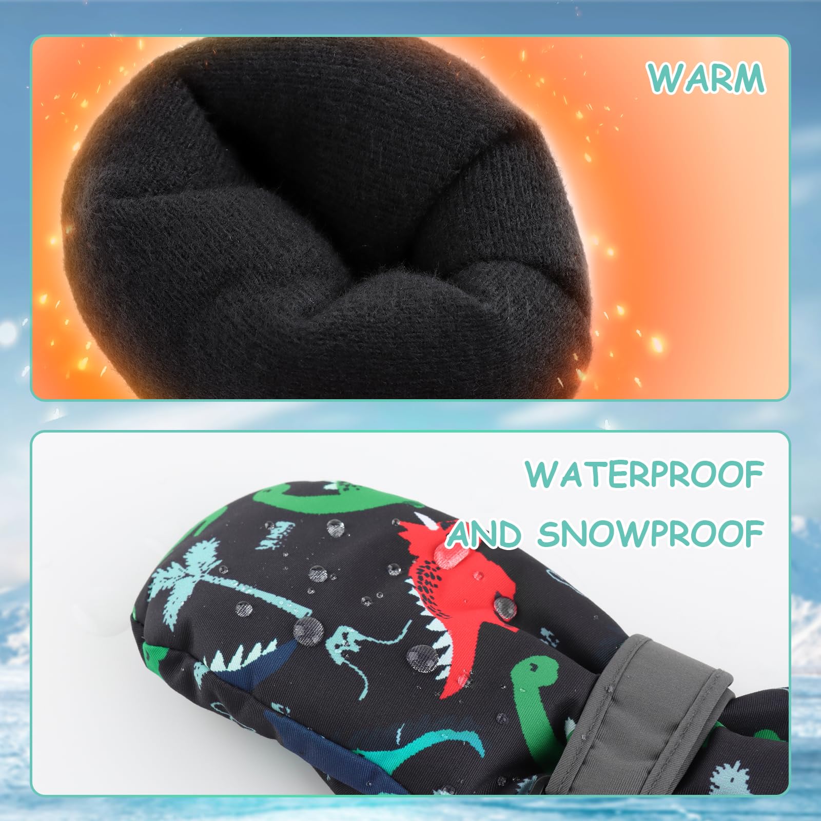 Duoyeree Waterproof Kids Mittens Gloves with Fleece Lined for Boys Girls Winter Snow Skiing Thick Insulated for Cold Weather