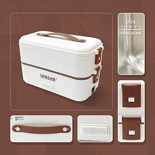 Electric Lunch Box Portable Food Warmer for Home Office Work 110V Double Layers 304 Stainless Steel with Removable Compartments Food Container with Spoon (2 Layers)