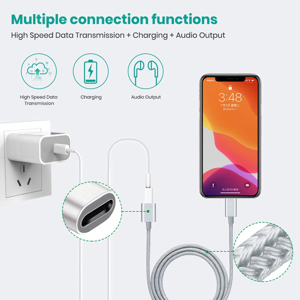 MeloAudio 6.6FT Braid Extension Cord Cable Charging Sync Video & Audio Compatible with iOS Devices (Phone/Pad/Pod), Male to Female Dock Cable Extender Connector Case Adapter (Gray)