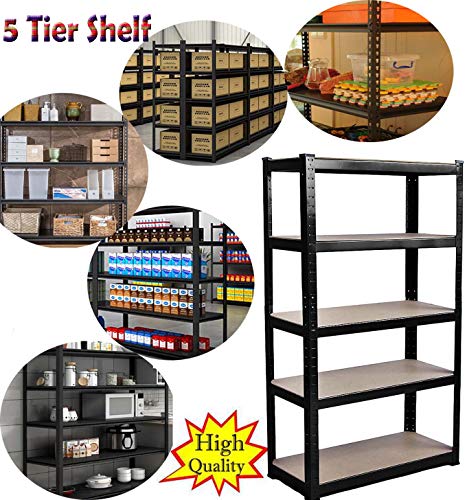 Heavy Duty 5 Tier Metal Garage Shelving Unit Boltless Storage Shelves Shed Kitchen Racking Office Storage Rack Industrial Shelf,150cm x 70cm x 30cm, 875KG Capacity, Black