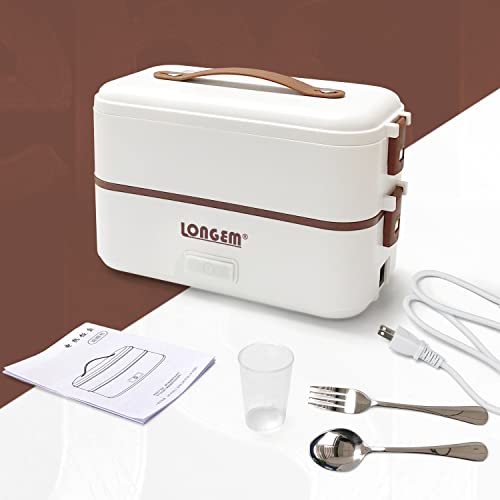 Electric Lunch Box Portable Food Warmer for Home Office Work 110V Double Layers 304 Stainless Steel with Removable Compartments Food Container with Spoon (2 Layers)