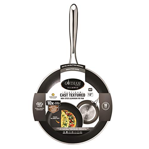 GOTHAM STEEL Platinum Cast Nonstick 12” Fry Pan Skillet with Ultra Durable Mineral and Diamond Triple Coated, Oven & Dishwasher Safe, 100% PFOA Free