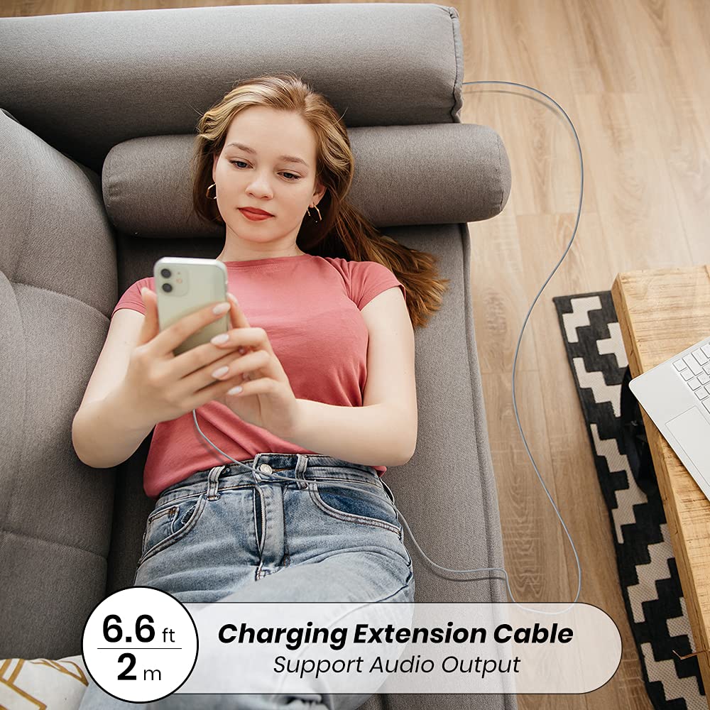 MeloAudio 6.6FT Braid Extension Cord Cable Charging Sync Video & Audio Compatible with iOS Devices (Phone/Pad/Pod), Male to Female Dock Cable Extender Connector Case Adapter (Gray)