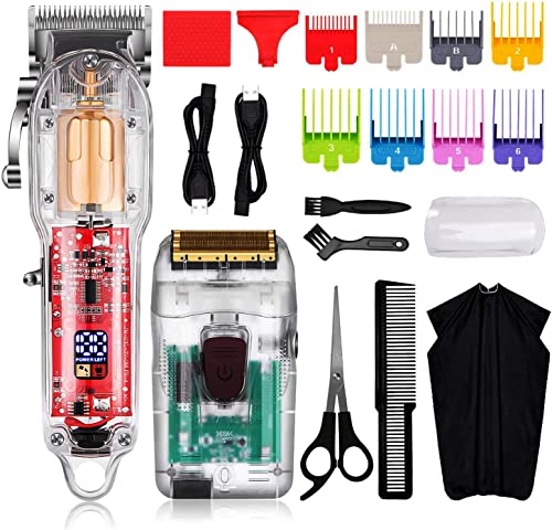Roziahome Hair Clippers for Men & Foil Shaver - Professional Barber Clippers for Hair Cutting Kit with Electric Razor - Cordless Rechargeable Beard Trimmer Barbers Haircut Machine (Transparent)