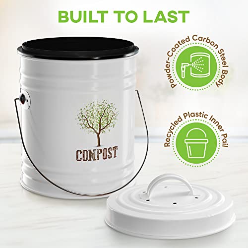 Third Rock Compost Bin Kitchen β 1.0 Gallon Countertop Compost Bin with Lid β Kitchen Compost Bin Countertop β Indoor Compost Bin Kitchen Counter Includes Inner Compost Bucket Liner - Indoor Composter