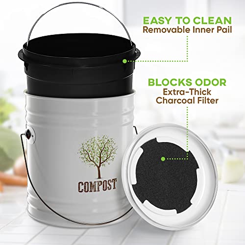 Third Rock Compost Bin Kitchen β 1.0 Gallon Countertop Compost Bin with Lid β Kitchen Compost Bin Countertop β Indoor Compost Bin Kitchen Counter Includes Inner Compost Bucket Liner - Indoor Composter