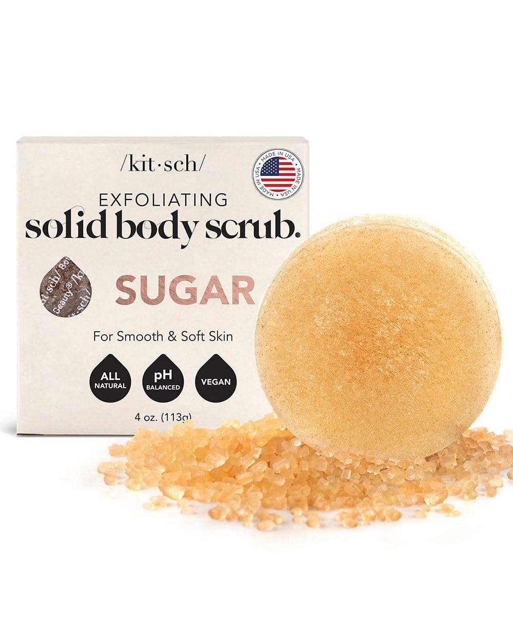 Kitsch Exfoliating Sugar Body Scrub Bar - Soap Bar for Smooth, Hydrated & Glowing Skin | Made in US | Natural Exfoliating Bar Soap for Men & Women with Sugar Scent | Sulfate Free & Paraben Free, 4 oz
