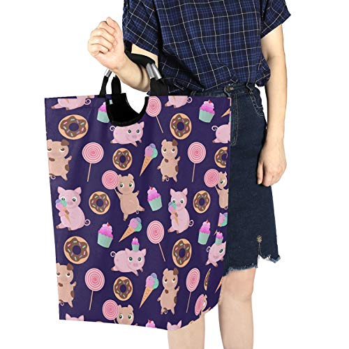 Tarity Pigs Donuts Cakes Laundry Hamper 52L Large Laundry Baskets Oxford Collapsible Dirty Clothes Tote Storage Bag with Handles Foldable Washing Basket Bin for Bedroom Bathroom Closet