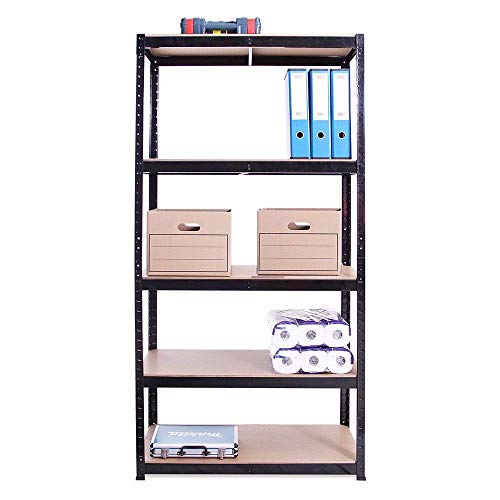 Heavy Duty 5 Tier Metal Garage Shelving Unit Boltless Storage Shelves Shed Kitchen Racking Office Storage Rack Industrial Shelf,150cm x 70cm x 30cm, 875KG Capacity, Black