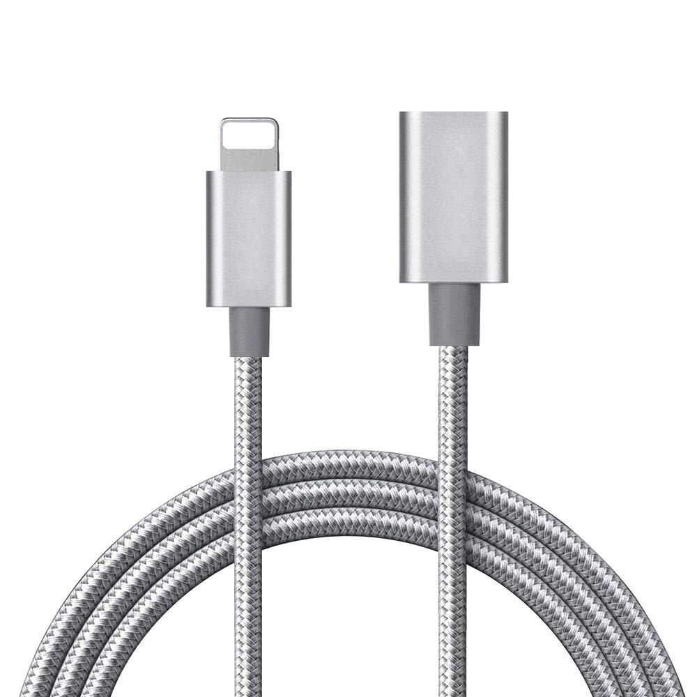 MeloAudio 6.6FT Braid Extension Cord Cable Charging Sync Video & Audio Compatible with iOS Devices (Phone/Pad/Pod), Male to Female Dock Cable Extender Connector Case Adapter (Gray)