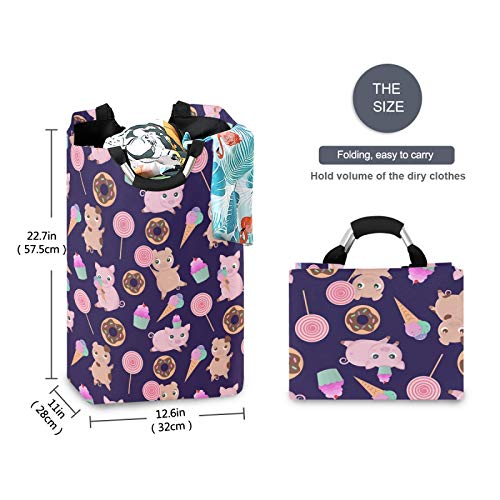 Tarity Pigs Donuts Cakes Laundry Hamper 52L Large Laundry Baskets Oxford Collapsible Dirty Clothes Tote Storage Bag with Handles Foldable Washing Basket Bin for Bedroom Bathroom Closet