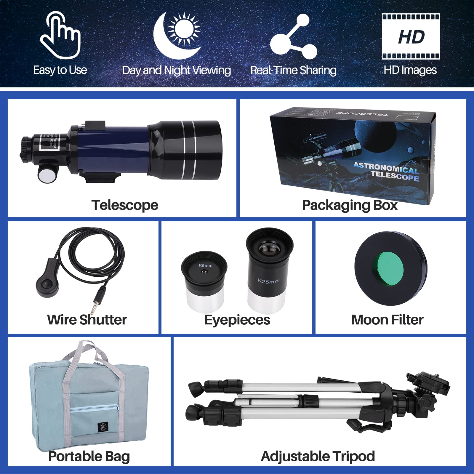 Telescope for Kids Beginners,70MM Astronomy Monocular Telescopes with Backpack, Adjustable Tall Tripod