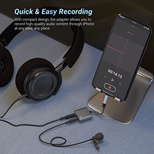 Cubilux Lightning to 3.5mm TRS Microphone Adapter with Headphone Jack Compatible with iPhone 14 Pro Max 14 Plus/13/12/11/SE 2/Xr/Xs Max/8/7, 1/8β Audio & MIC Splitter for Old iPad (Lightning Version)