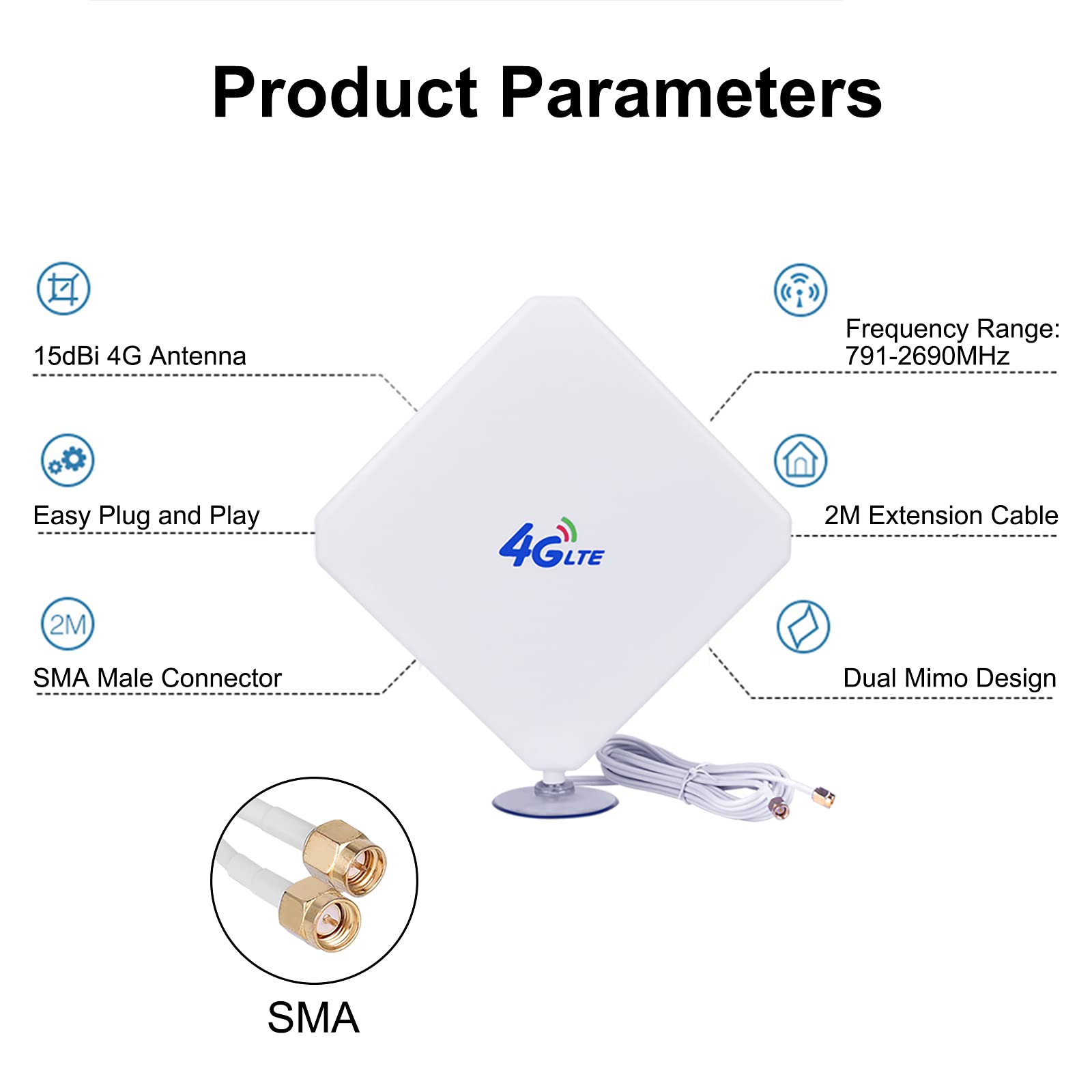 SMA 4G LTE Antenna, High Gain 35dBi Network Antenna Dual Mimo 3G/4G/5G Antenna with 2M Cable for WiFi Router Mobile Hotspot PC Gateway Network Card USB Security IP Camera-SMA Male