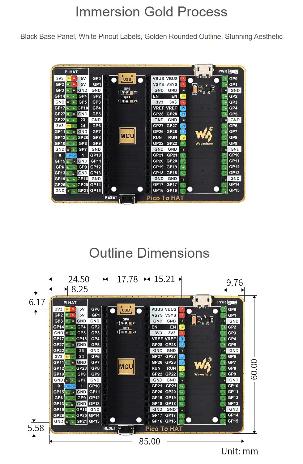 Waveshare GPIO Expander for Raspberry Pi Pico 1x Raspberry Pi Standard 40PIN 1x Pico 2×20PIN Header
