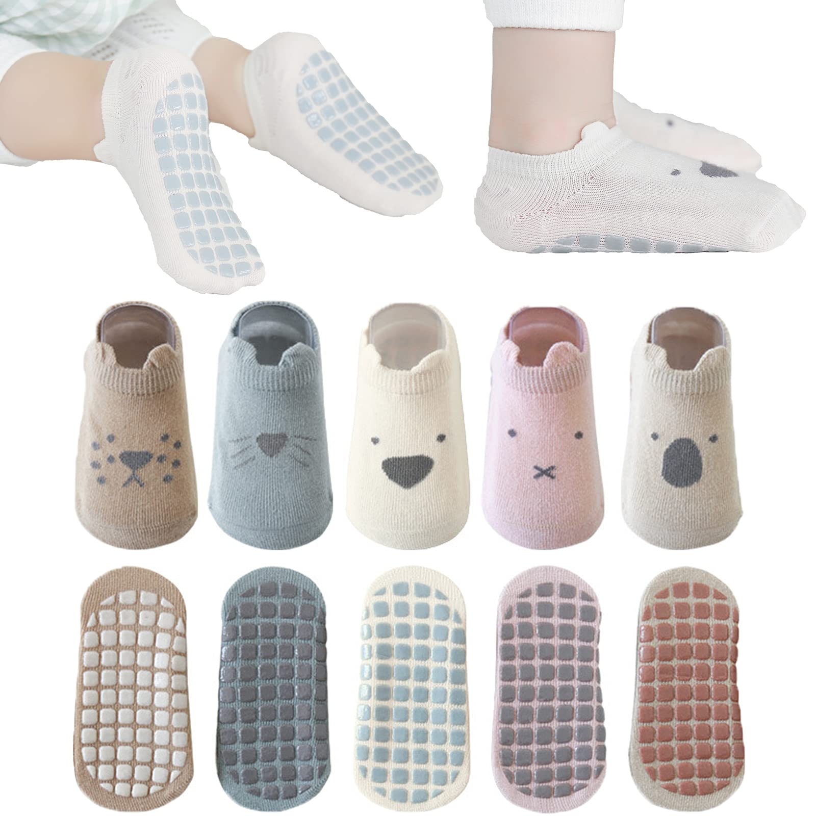BEHELE Baby Non-skid Socks Toddler Newborn Infant Non Slip Socks with Grips Anti-Slip Unisex Girls Boys Ankle Socks (L(1-3T))