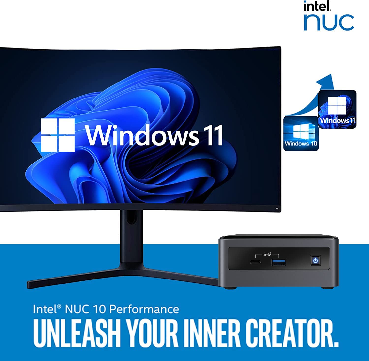 Intel NUC 10 Mini Performance Kit, 16GB RAM, 512GB PCIe SSD, Core i7-10710U, UHD Graphics, Windows 11 Pro, 3-YR Warranty, IST Cable, RJ45, Wi-Fi 6, BXNUC10i7FNHN
