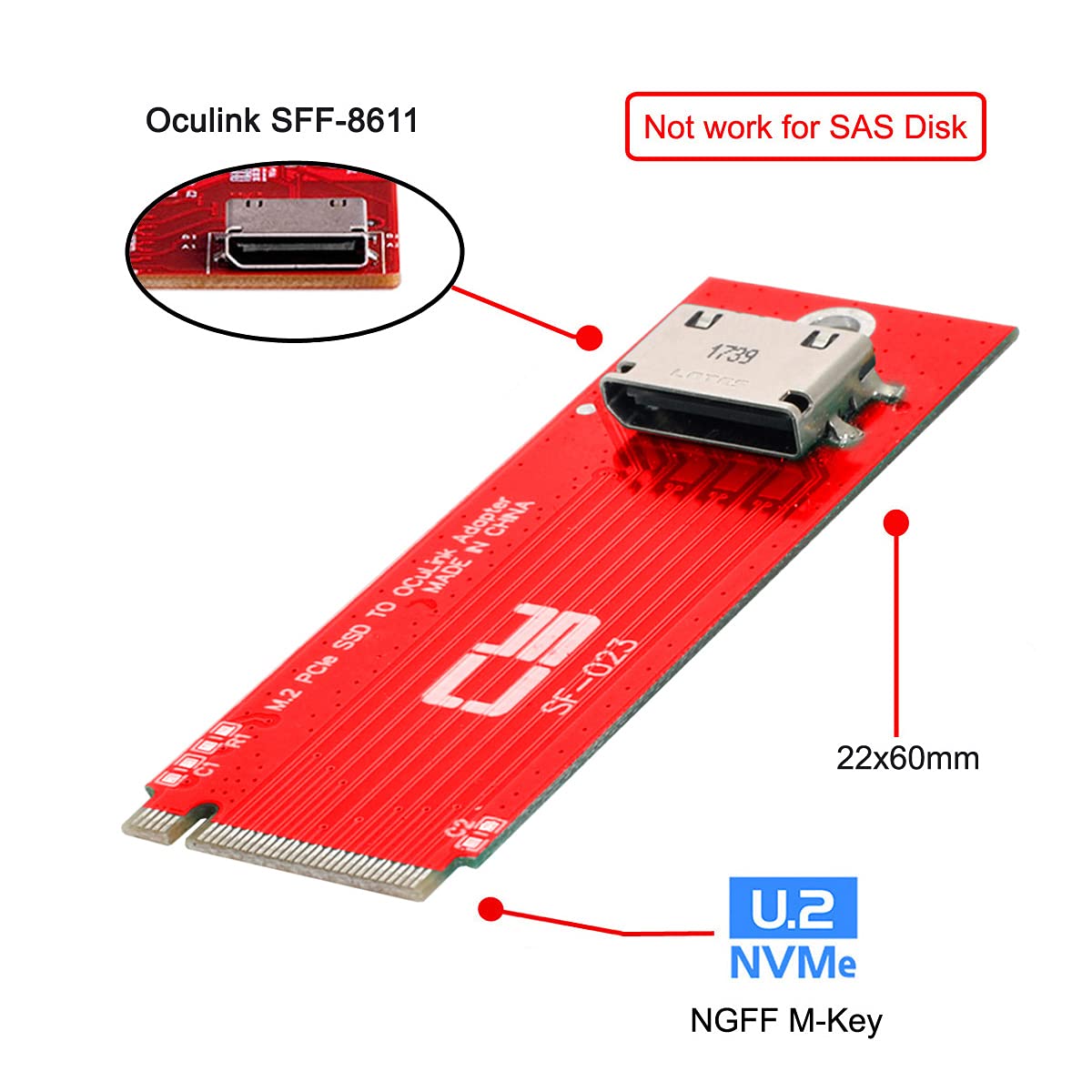 cablecc PCI-E 3.0 M.2 M-Key to Oculink SFF-8612 SFF-8611 Host Adapter for PCIe Nvme SSD 2260