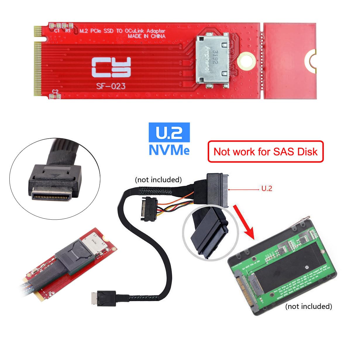 cablecc PCI-E 3.0 M.2 M-Key to Oculink SFF-8612 SFF-8611 Host Adapter for PCIe Nvme SSD 2260