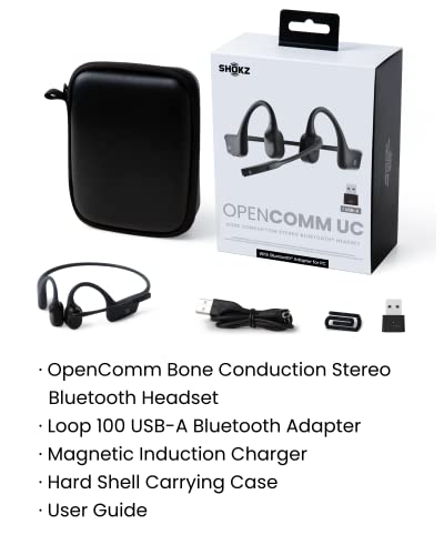 Shokz (AfterShokz)OpenComm UC Bone Conduction Bluetooth Stereo Computer Headset with Loop100 USB-A Adapter-Wireless PC Headphones Noise-Canceling Boom Microphone for Home Office Use,with Bookmark