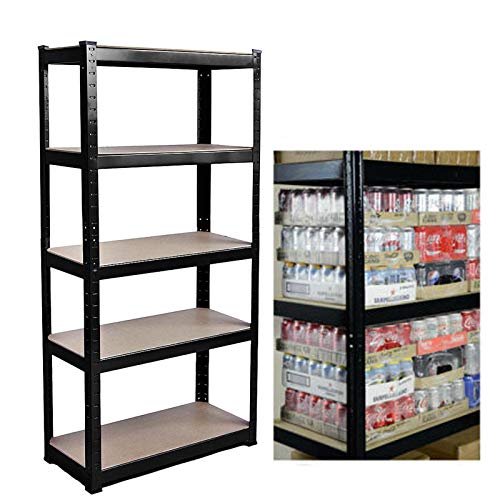 Autofather 5-Tier Heavy Duty Metal Shelving, 59" x 28" x 12" Racking Storage Unit, Black (386LB Capacity Per Shelf), 1929LB Total Capacity Garage Shed Storage Shelving Units, 3 Year Warranty
