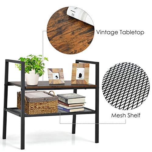 Giantex 2-Tier Storage Shelf Bookcase Stackable Ladder Rack W/ Metal Frame and Mesh Shelf Compact Kitchen Shelf for Living Room, Bedroom, Entryway Kitchen Industrial Style Shoe Rack(1)