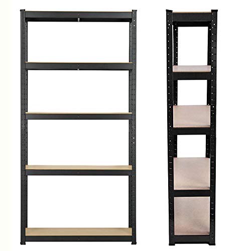 Autofather 5-Tier Heavy Duty Metal Shelving, 59" x 28" x 12" Racking Storage Unit, Black (386LB Capacity Per Shelf), 1929LB Total Capacity Garage Shed Storage Shelving Units, 3 Year Warranty