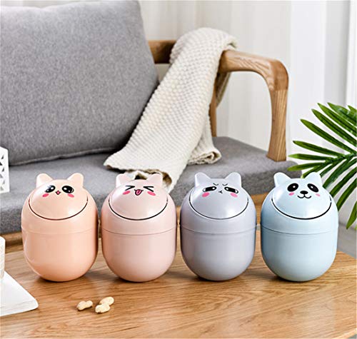 HPH Mini Trash Can Desktop Trash Can for office Desktop Coffee Table Kitchen Small Garbage Can Cute Plastic Trash Can Shake Cover Bucket Small Paper Basket,orange,GH-2009-4