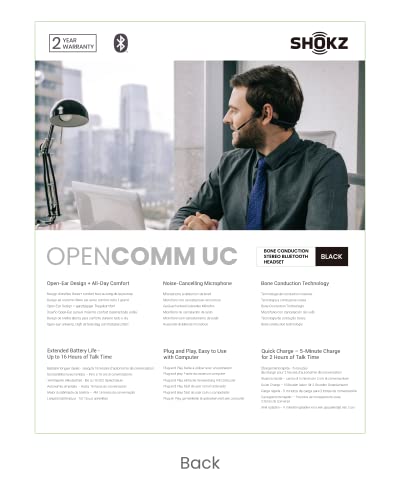 Shokz (AfterShokz)OpenComm UC Bone Conduction Bluetooth Stereo Computer Headset with Loop100 USB-A Adapter-Wireless PC Headphones Noise-Canceling Boom Microphone for Home Office Use,with Bookmark