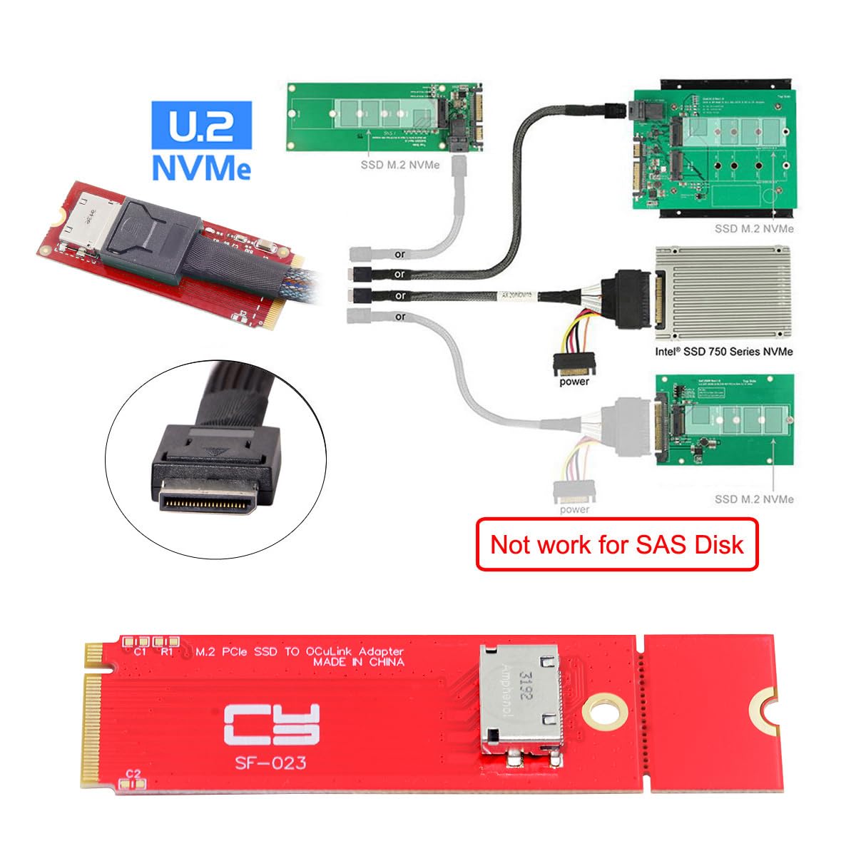 cablecc PCI-E 3.0 M.2 M-Key to Oculink SFF-8612 SFF-8611 Host Adapter for PCIe Nvme SSD 2260