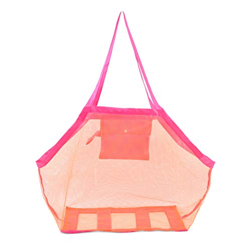 Beach Toy Bag - Large Mesh Tote for Kids Sandy Toys, Reusable & Foldable with Pouch for Pool, Towels, Bath Storage, Seashells, Travel & Vacation, Durable Waterproof and Washable - 17.5x17.5x10