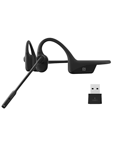 Shokz (AfterShokz)OpenComm UC Bone Conduction Bluetooth Stereo Computer Headset with Loop100 USB-A Adapter-Wireless PC Headphones Noise-Canceling Boom Microphone for Home Office Use,with Bookmark
