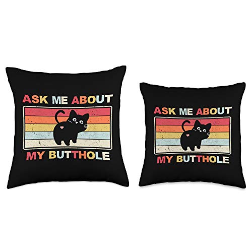 Meowlicious Ask Funny Butthole Cat Lover Throw Pillow, 16x16, Multicolor