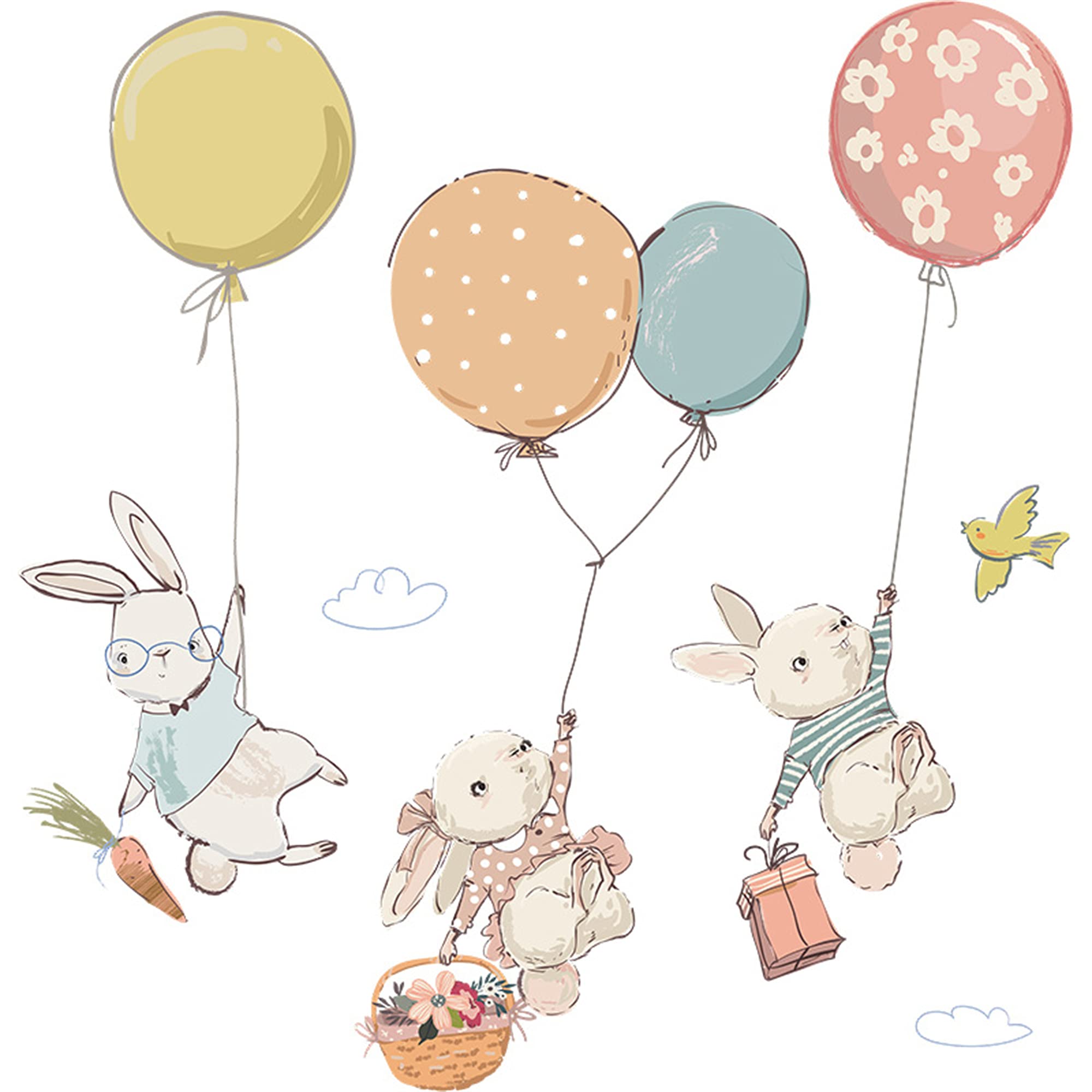 Bunny and Balloon Wall Sticker Suitable for Bedroom, Wall, Living Room, Kindergarten, Children's Room, New Home Decoration, Removable Wall Sticker Decoration (Bunny and Balloon 2)