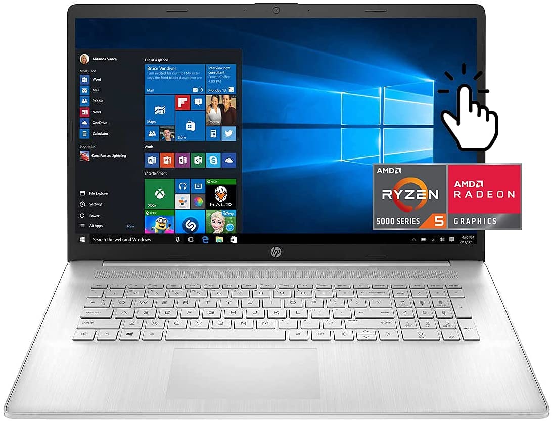 HP Laptop 17 17.3” Touch Screen Laptop, AMD Ryzen 5 5500U, 12GB RAM 1TB HDD, USB-C, HDMI, HD Webcam, Wi-Fi, AMD Radeon Graphics, Windows 10 Home, w/Accessories (17.3” Touch| 12GB RAM| 1TB HDD)