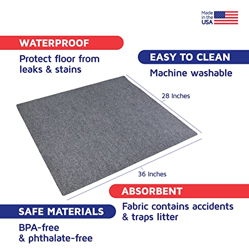Cat Litter Mat by Americat β 36 x 28 Inches Machine Washable for Easy Clean, Waterproof & Made in USA β X Large Mat Traps Litter Around Cat Litter Box & Protects Floors