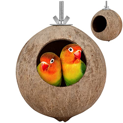 balacoo Coconut Shell Birds Nest- Natural Coconut Shell Bird Nest Keep Warm House Hut Cage for Pet Parrot Budgies Parakeet