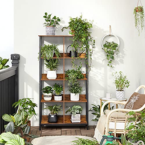 VASAGLE Industrial 8-Compartment Bookshelf, 4-Tier Bookcase with 8 Open Slots, Display Storage Rack, for Office, Living Room, Bedroom, 31.5 x 13 x 58.7 Inches, Rustic Brown and Black ULLS105B01