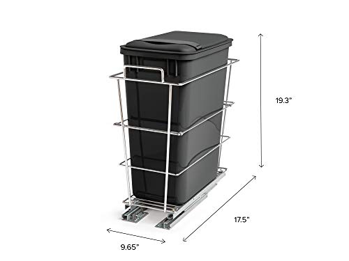 NewAge Products Home Cabinet Pull-Out Waste Basket, Kitchen Under Sink Sliding Pull Out Waste Container Bin Trash Cans, Garbage Can Heavy-Duty Steel Frame Plastic Bin, 35-Litres Capacity, 80672