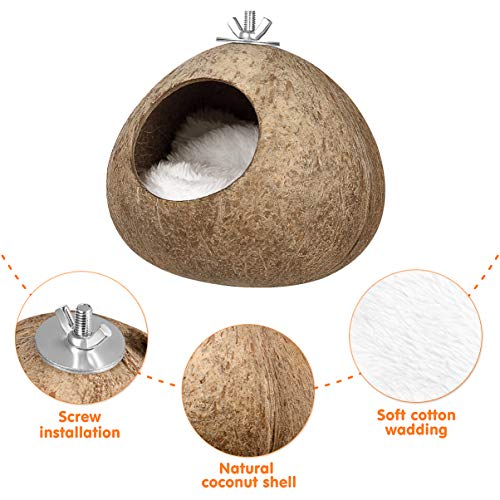 balacoo Coconut Shell Birds Nest- Natural Coconut Shell Bird Nest Keep Warm House Hut Cage for Pet Parrot Budgies Parakeet
