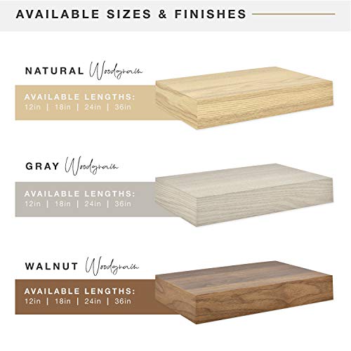MCS Floating Shelf, Room Decor Wooden Shelf, Walnut Woodgrain, 12 x 4 Inch, Set of 2