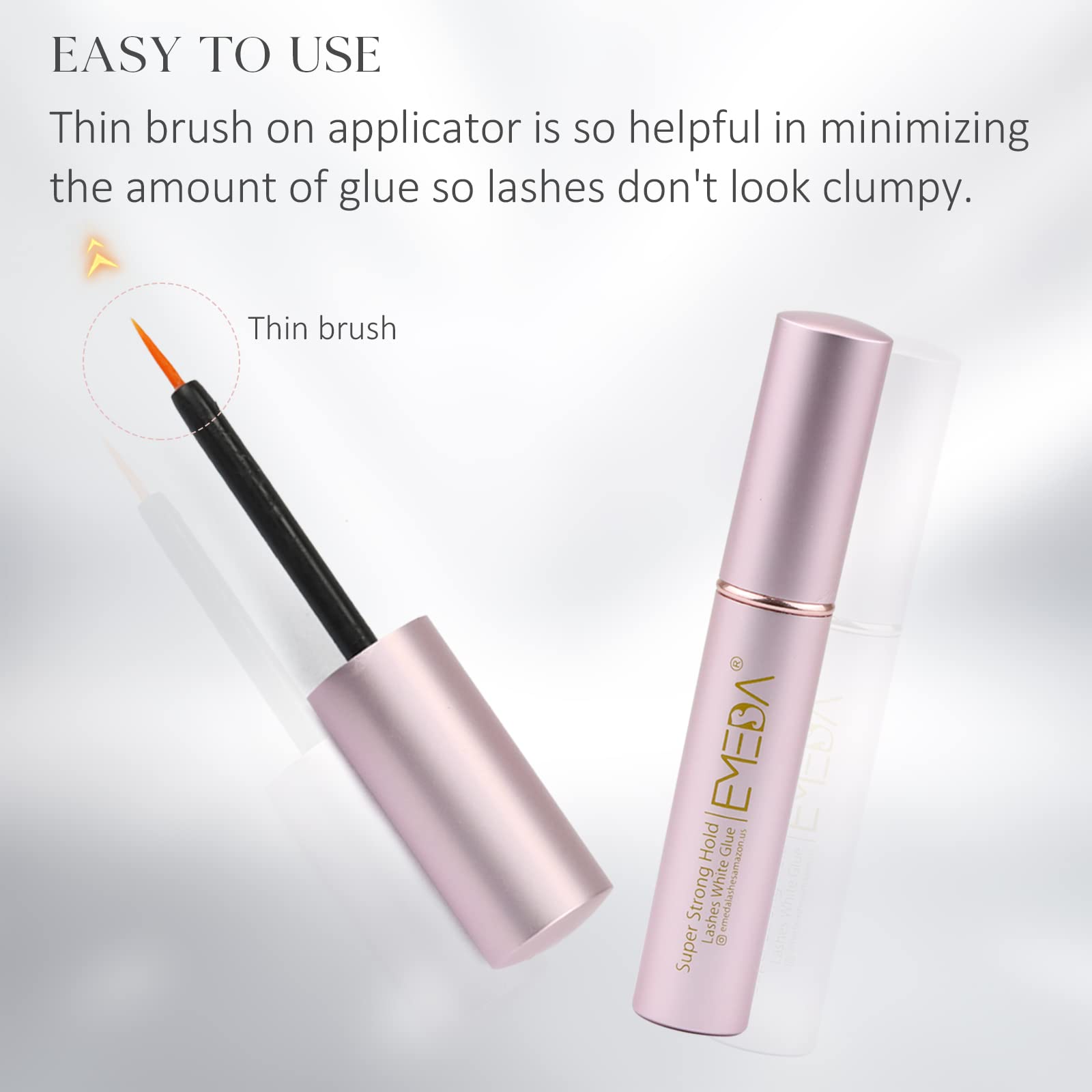 EMEDA False Eyelash Glue Super Strong Hold 24H Clear Glue Strong Hold Water Proof Formula No Irritation Latex Free Long Lasing Quick Dry Pegamento De Pestaas White Strip Eyelash Adhesive 5ml 0.17oz