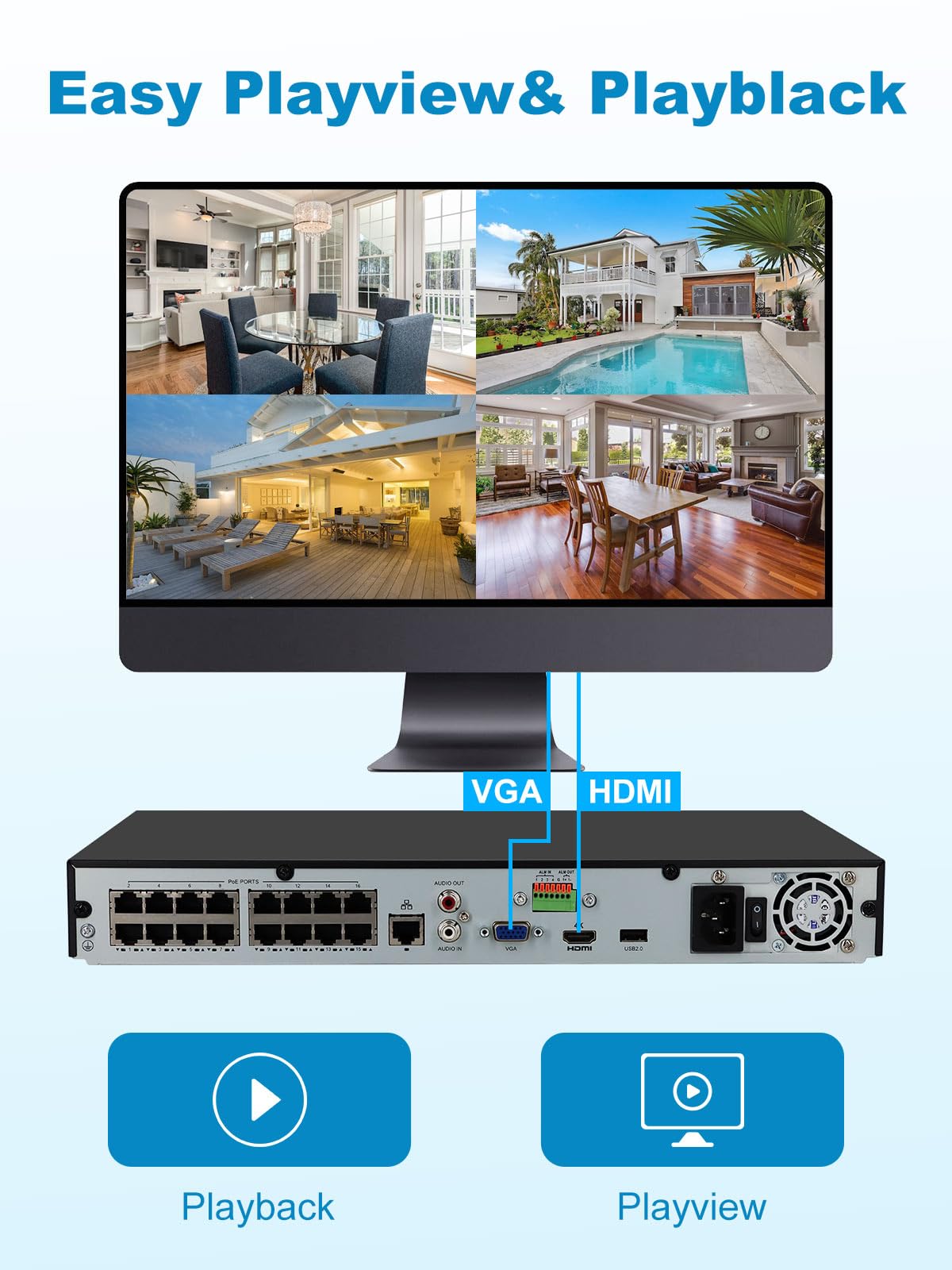 Anpviz 16CH 4K Dome POE IP Security Camera System, 8pcs Wired 8MP Turret Cameras with Human Detection, H.265 16 Channnel NVR with 4TB HDD Pre-Installed, for 24/7 Recording, U Series