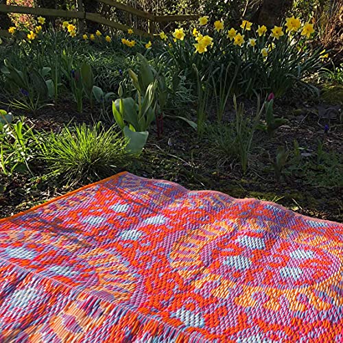 Talking Tables Boho Woven Waterproof Outdoor Rug | Plastic, Lightweight & Non Slip Mat with Double-Sided Geometric Pattern | for Garden, Patio, Decking, Bathroom, Utility, Picnic