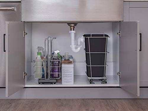 NewAge Products Home Cabinet Pull-Out Waste Basket, Kitchen Under Sink Sliding Pull Out Waste Container Bin Trash Cans, Garbage Can Heavy-Duty Steel Frame Plastic Bin, 35-Litres Capacity, 80672
