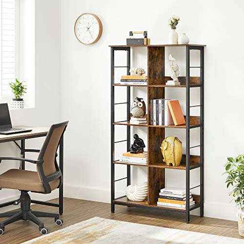 VASAGLE Industrial 8-Compartment Bookshelf, 4-Tier Bookcase with 8 Open Slots, Display Storage Rack, for Office, Living Room, Bedroom, 31.5 x 13 x 58.7 Inches, Rustic Brown and Black ULLS105B01
