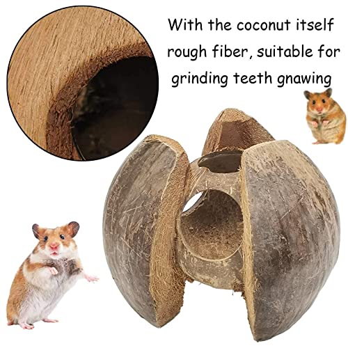 kathson Natural Coconut Hut Hamster Hiding House Pet Cave Small Animal Cage Habitat Decor Hanging Guinea Pig Toys with Ladder for Gerbils Rats Mice Playing Breeding 9PCS
