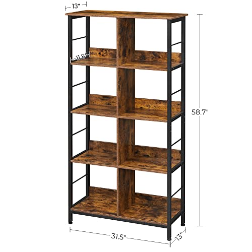 VASAGLE Industrial 8-Compartment Bookshelf, 4-Tier Bookcase with 8 Open Slots, Display Storage Rack, for Office, Living Room, Bedroom, 31.5 x 13 x 58.7 Inches, Rustic Brown and Black ULLS105B01