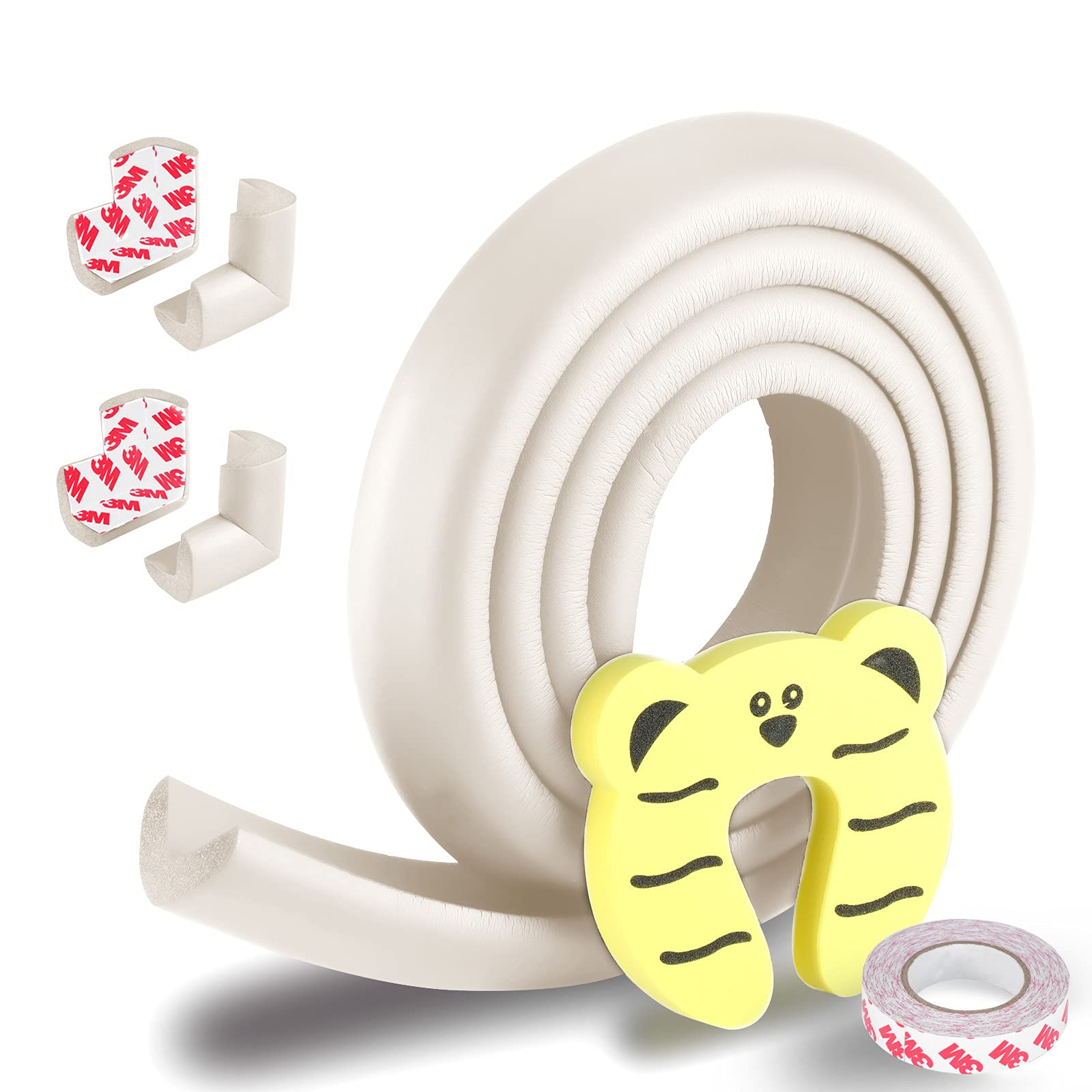 Ricbestlab Baby Proofing Edge and Corner Guards, Safety 3M Pre-Taped Furniture Bumper, Rice White, Heavy-Duty (Rice White, 6.5 Feet + 4 Corner)