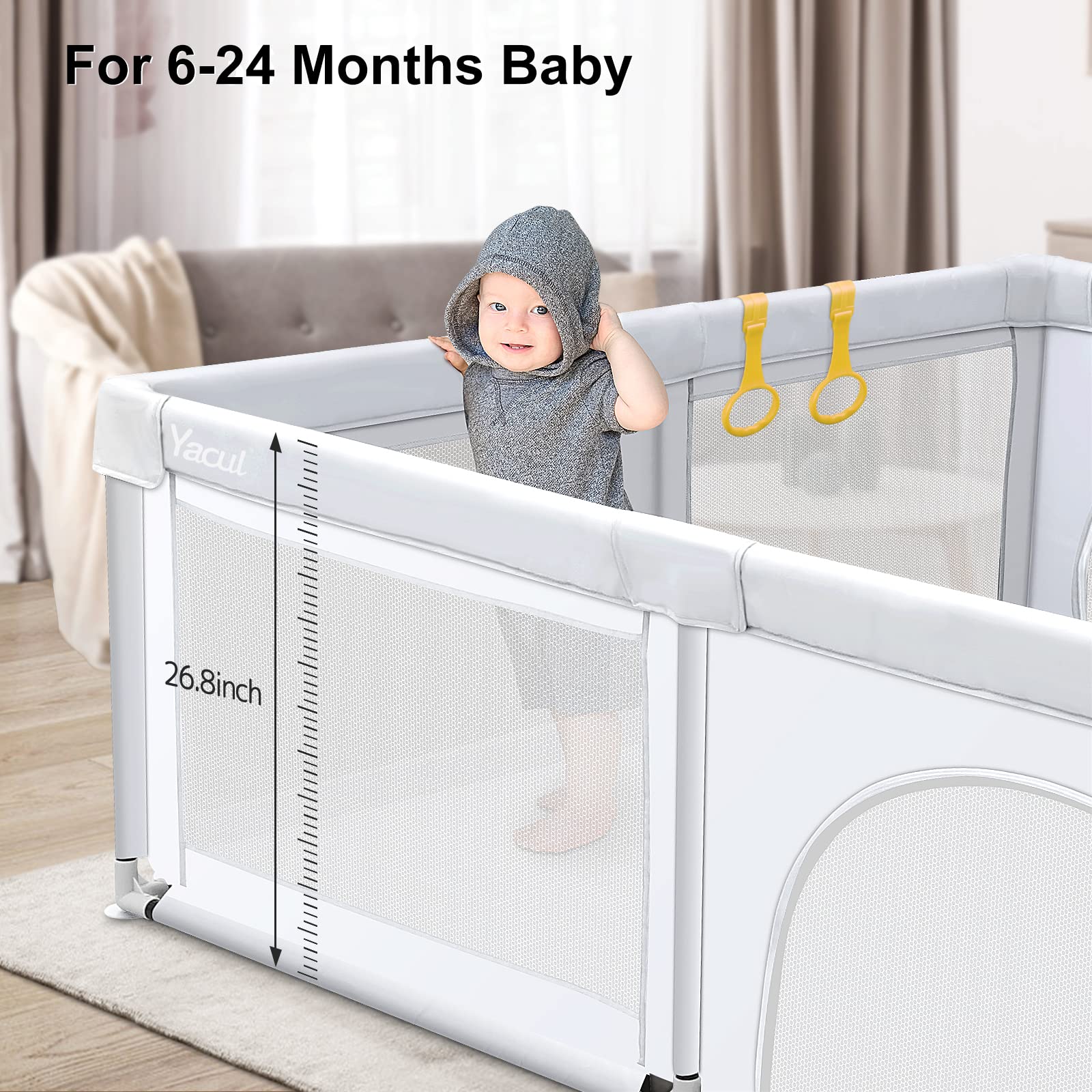 Baby Playpen, 71"x59" Play Pens for Babies and Toddlers, Extra Large Infants Playpen Gate Kids Safety Play Yard (Light Gray)
